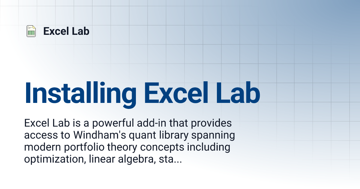 Installing Excel Lab | Excel Lab